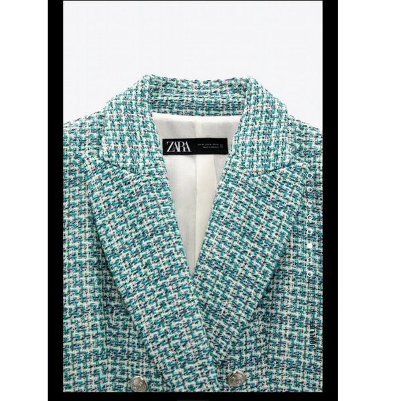 Zara | Jackets & Coats | Nwt Zara Textured Double Breasted Tweed Plaid ...